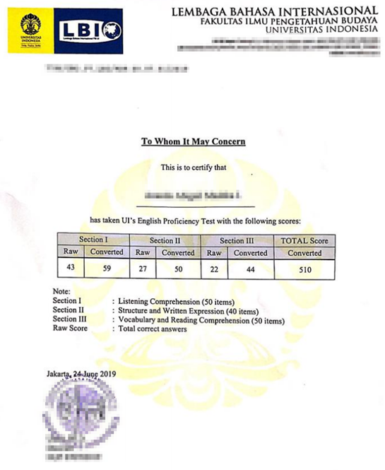 Persyaratan Sertifikat Bahasa Inggris Pendaftar S1 KKI – SIMAK UI